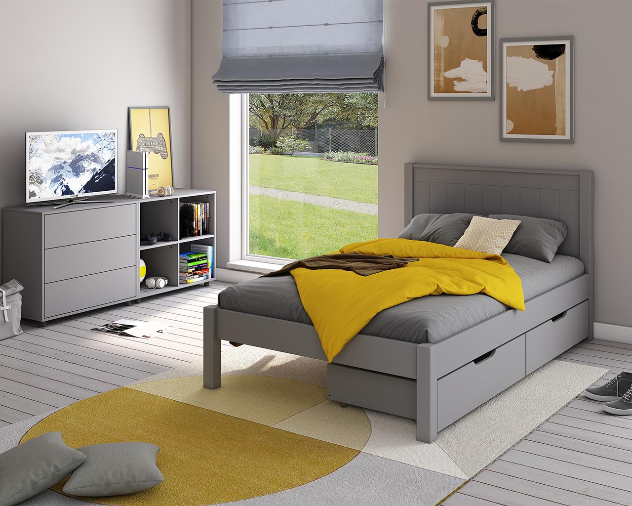 Stompa Classic Grey Low End Small Double Bed - Room To Grow