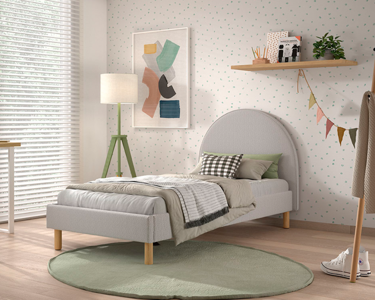 Crescent Boucle Upholstered Single Bed - Room To Grow