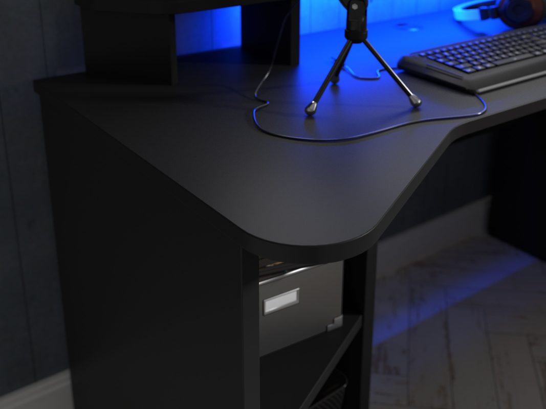 Pioneer Gaming Desk in Black with LED Lighting - Room To Grow