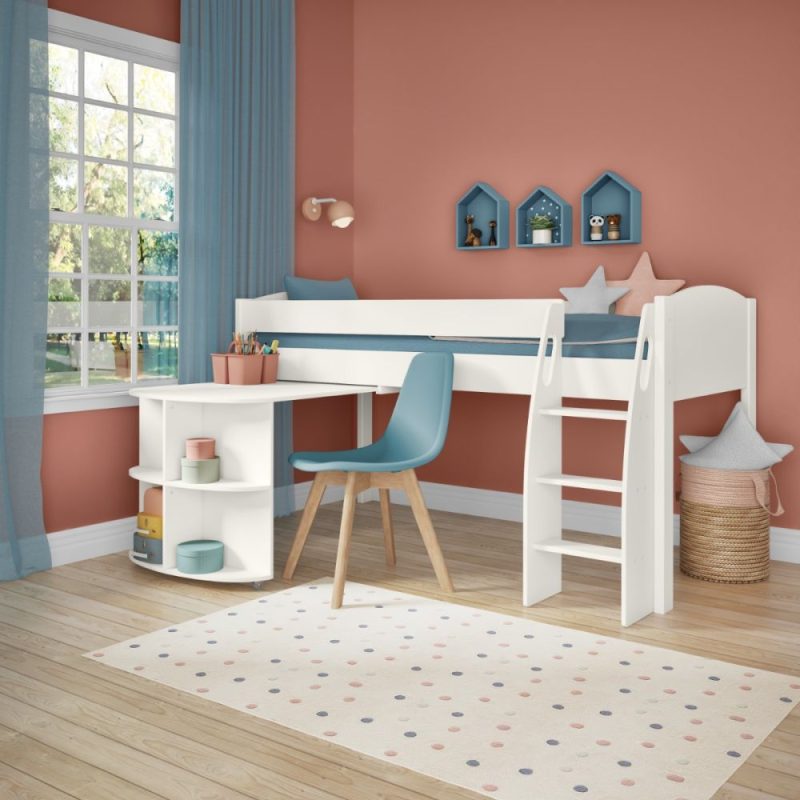 Uno S White Mid Sleeper with Pull Out Desk - Room To Grow