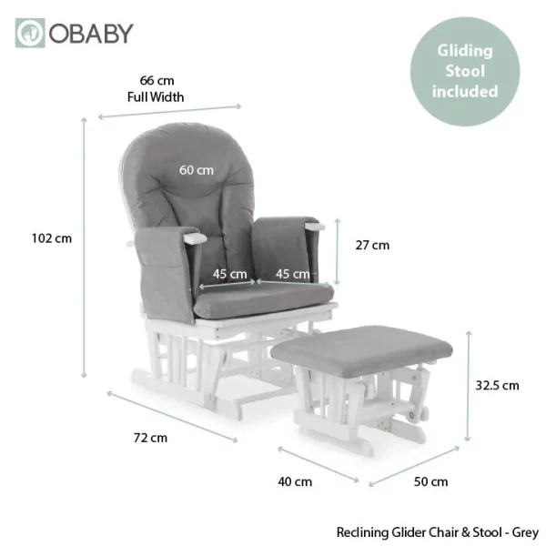 Marina Reclining Glider Chair & Stool - Grey - Room To Grow